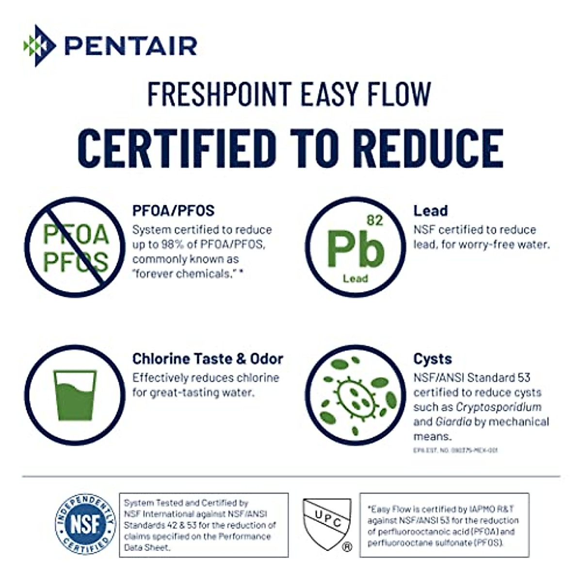 Pentair FreshPoint Replacement Cartridge for Easy Flow Undersink Water Filtration System, PFAS Water Filter, NSF Certified to Reduce PFOA/PFOS, Lasts Up to 1 Year or 3,000 Gallons