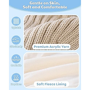 3 Pack Baby Beanie Hats with Earflaps, 2 Size Baby Winter Hat for Newborn Infant Toddler Kids Children with Cute Smiley Face, Soft Warm Fleece Lined Knit Hat for Girls Boys-15 Pink