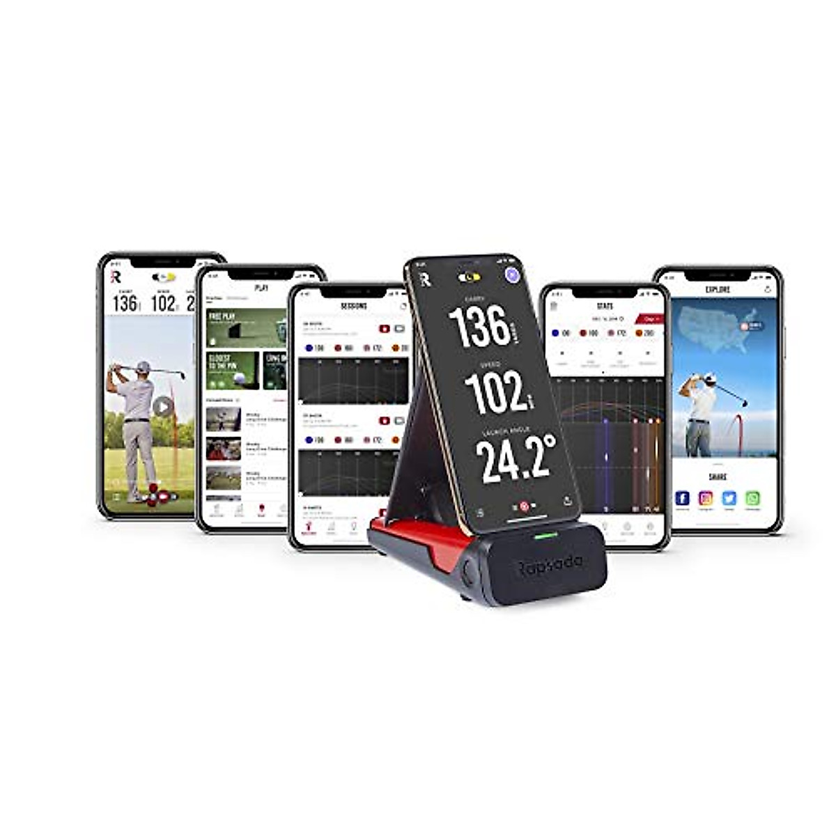 Rapsodo Mobile Launch Monitor for Golf Indoor and Outdoor Use with GPS Satellite View and Professional Level Accuracy, iPhone & iPad Only,Black/Red