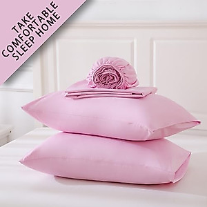 Overket Twin Sheet Set Ultra Soft Twin Bed Sheets 1800 Series Luxury Cooling Sheets-100% Microfiber-Breathable-Wrinkle Free - Twin Size Pink-3PC