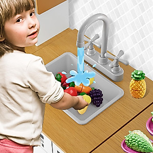 JOYLDIAS Kids Play Kitchen Set, Wooden Free Combination & Movable Pretend Toddler Kitchen Toy with Real Sound and Light, Ice Maker, Oven,Washer,Blackboard and Cookware Accessories for Age 3+ Toddlers