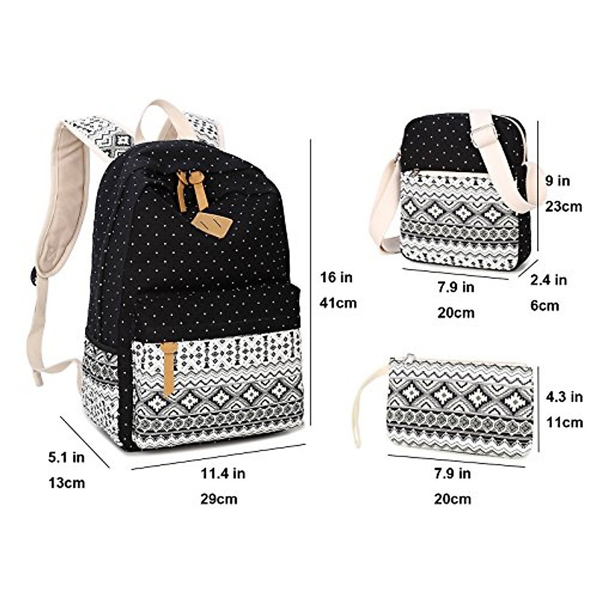 Goldwheat Canvas Print Backpack Cute Teen Backpacks for Girls School Bag with Lunch Bag
