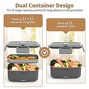 Geveniss Electric Lunch Box Food Heater with 2L Stainless Steel & 1L PP Fruit Container Bento Box, 90W (12V/24V/110V) Fast Heating Food Warmer for Car/Truck/Office Use, Ideal for Men, Women, Adults