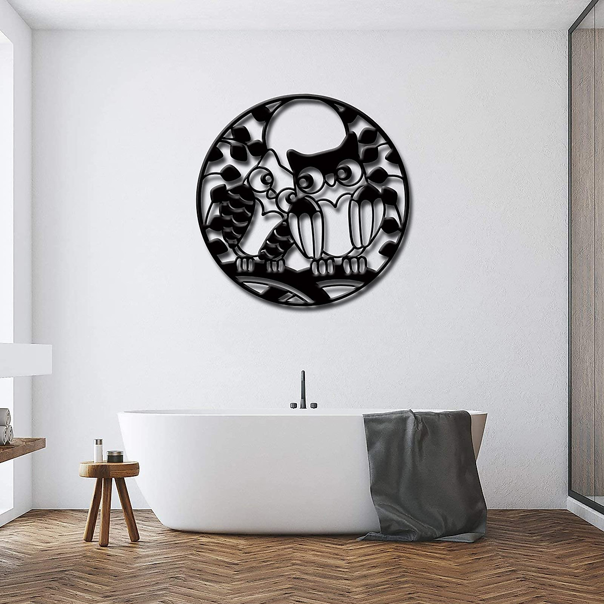 Artmyharbor Metal Owl Wall Decor Cute Owl Couple on Tree Branch Black Wall Hanging Art Rustic Animal Bird Sculpture Farmhouse Decor Home Garden Indoor Outdoor Decorations