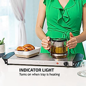 Ovente Electric Warming Tray with Adjustable Temperature Control, Stainless Steel Frame & Cool-Touch Handles, Compact Food Warmer Perfect for Buffets Parties Events Dinners and Holidays, Silver FW170S