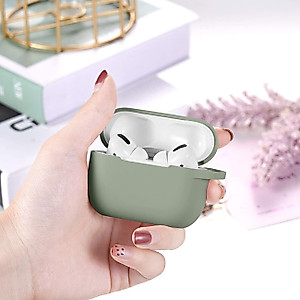 Lerobo Compatible with AirPods Pro Case Cover,Soft Silicone Protective Cases Cover Skin Designed for Apple AirPod Pro Charging Case Women Men with Keychain Front LED Visible,Army Green