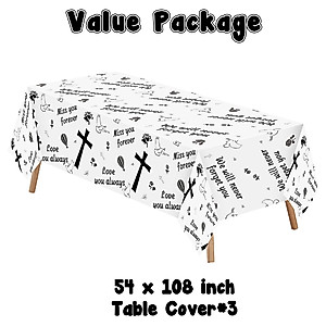 Xqumoi 3Pcs Memorial Table Cover Plastic Disposable Rectangle Waterproof Tablecloths Remembrance Funeral Celebration of Life Table Cover Farewell Anniversary Party Supplies Decoration(108 x 54 Inch)