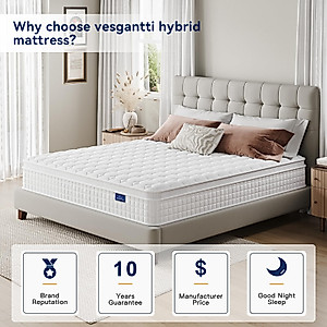 Vesgantti 10 Inch Multilayer Hybrid California King Mattress - Multiple Sizes & Styles Available, Ergonomic Design with Memory Foam and Pocket Spring, Medium Firm Feel, White