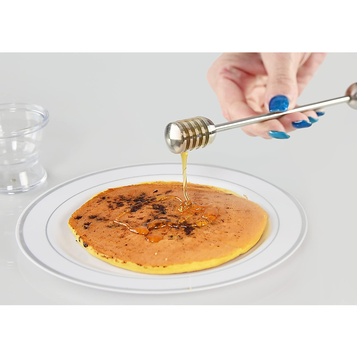 HOME-X Stainless-Steel Honey Dipper Wand for Honey Jars, Stainless-Steel Stirrer for Serving Honey and Syrup, Candy and Chocolate Drizzler Tool, 6 ¼” L x ¾” D, Stainless Steel