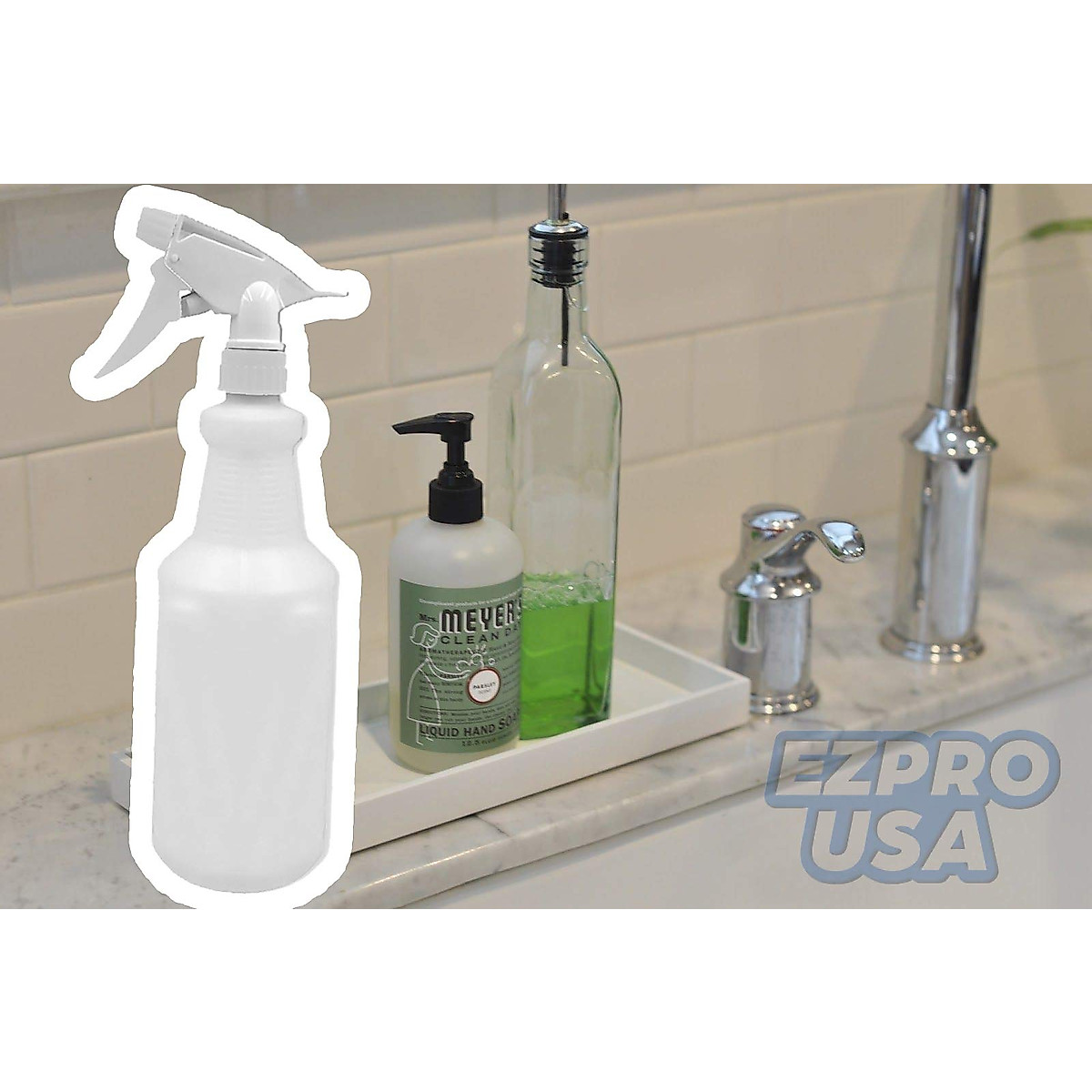 EZPRO USA Empty Spray Bottles for Cleaning Solutions 32oz, Squirt Bottles for Cleaning, Spray Squirt Bottle, Upside Down Trigger, White, pack