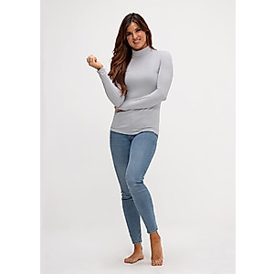 DEVOPS Womens 2-Pack Long Sleeve Mock Turtleneck Stretch Fitted Shirts (Black/Light Gray, Large)