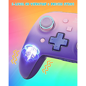 KENNEAS Wireless Controller Compatible with Switch/OLED/Lite(No Deadzone), Ergonomics Grip/Fancy LED Light/Replaceable Faceplates/ 850mAh Big Battery/Turbo/Adjustable Vibration Gamepad Gift Choice