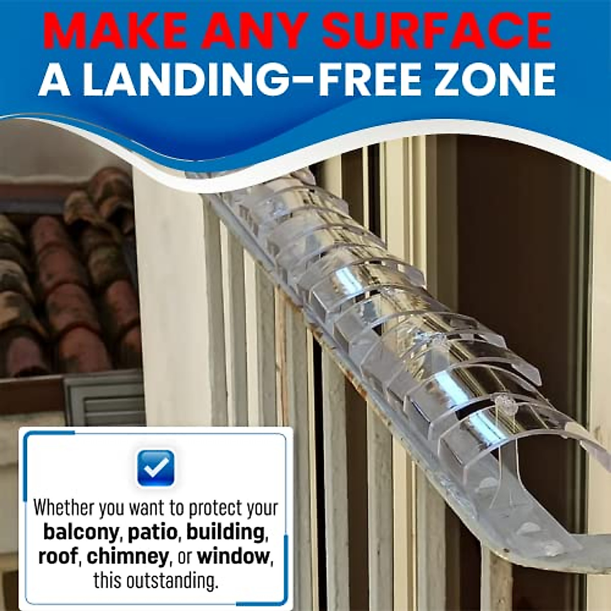 Petslandia Bird Deterrent System - Polycarbonate UV Resistant Pigeon Dissuasion, Cruelty-Free Pigeon Proof, Long Lasting, Suitable for Balconies, Patios and Outdoors (78 in)