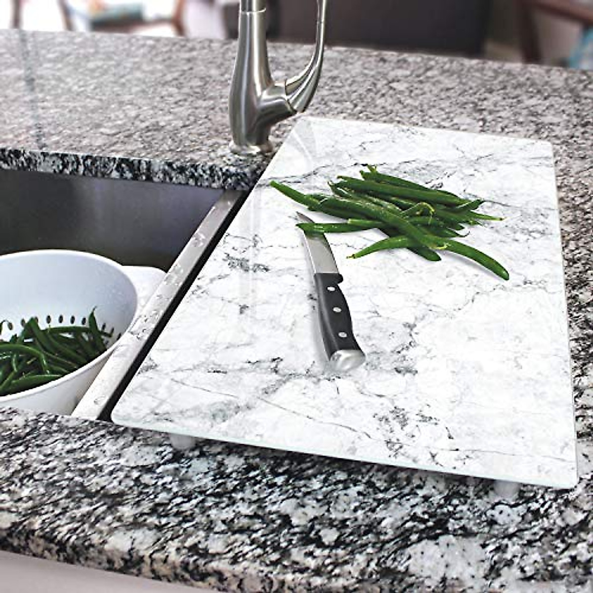 CounterArt Carrara Marble Design with Green Tint Patina 5mm Heat Tolerant Tempered Glass Cutting Board/Instant Counter 20.5" x 11.75" Instantly Adds Additional Counter Space & Food Preparation Area