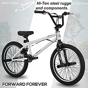 HILAND 20 Inch Kids Bike BMX Bicycles Freestyle for Boys Teenagers White Blue