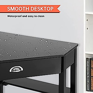 Corner Desk Corner Computer Desk with Drawer for Small Space Makeup Vanity Desk 90 Degrees Triangle Corner Desk with Storage Shelves, Home Office Workstation for Living Room, or Bedroom (Black)