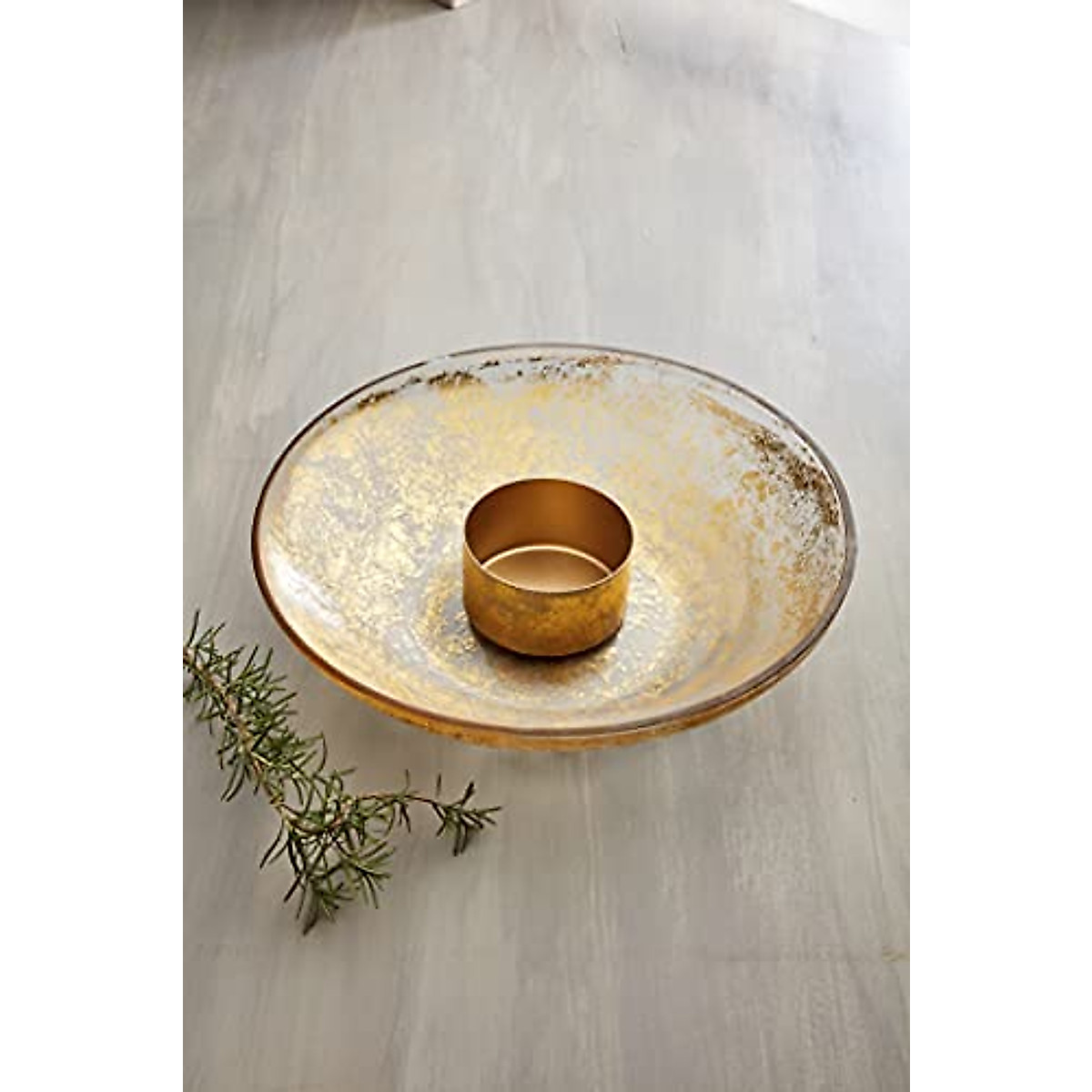 Mud Pie, Gold, Foiled Glass Chip & Dip Set, 2.75" x 12.5" dia, chip 2 3/4" x 12 1/2" dia | dip 2" x 3 1/2" dia