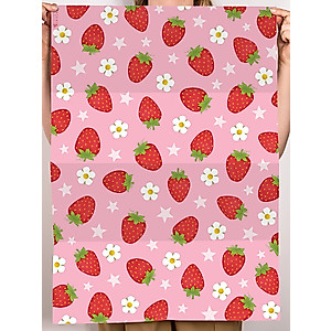 CENTRAL 23 Baby Shower Wrapping Paper for Girl - 6 Sheets of Pink Gift Wrap - Strawberry Flowers Star - Birthday Wrapping Paper for Girls - Comes with Fun Sticker