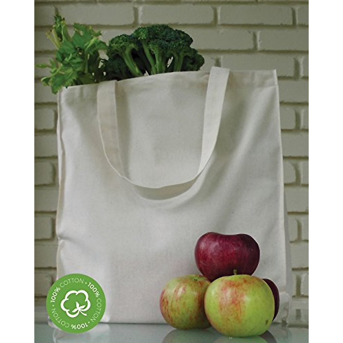 3 Pack Natural Cotton Canvas Compostable Grocery Totes, 12.5"x 13.5"x 6"