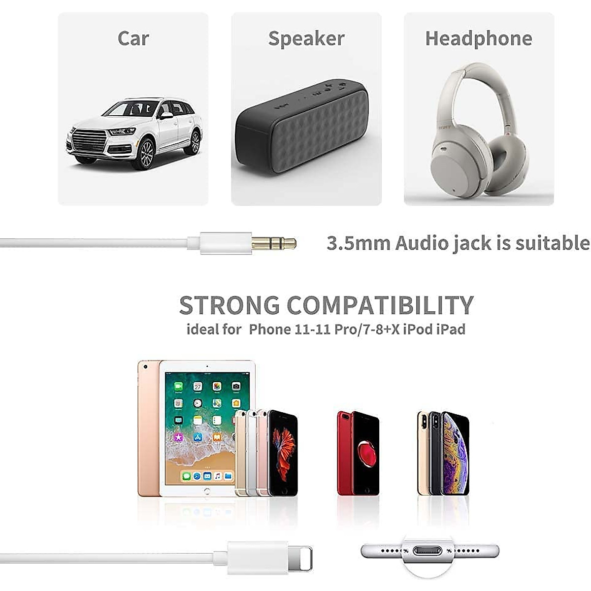 [Apple MFi Certified] Mixfly iPhone AUX Cord for Car Stereo, Lightning to 3.5mm AUX Audio Cable Compatible for iPhone 14/13/12/11/XS/X, Home Stereo/Headphone, Support All iOS Version - 3.3ft (White)