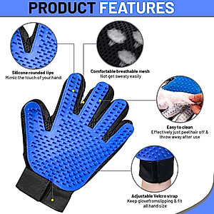 ZENELANEP Upgrade Pet Grooming Gloves, Grooming Gloves for Dogs, Cats, Rabbits & Horses with Long and Short Hair, Efficient Pets Hair Remover Mittens - 1 Pair (Blue)