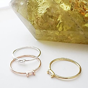 Honeycat Tiny Baguette Crystal Ring in 18k Gold Plate | Minimalist, Delicate Jewelry (Smooth/G/7)