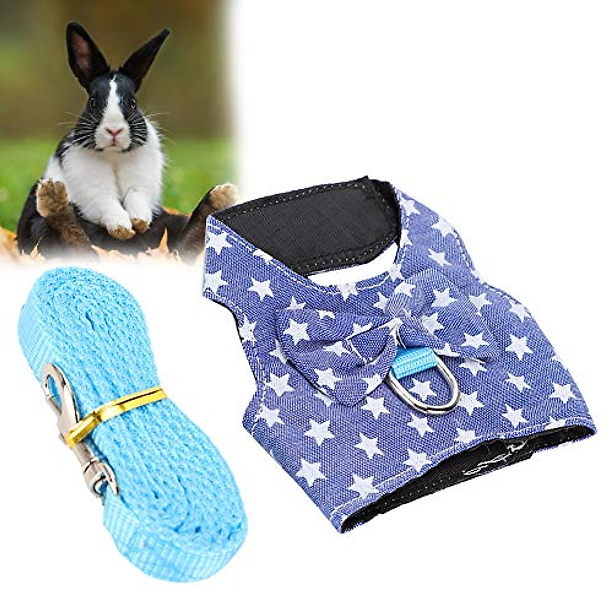 TOPINCN Rabbit Harness with Lead Set Cute Bow Tie Vest Harness Adjustable Pet Chest Walking Harness for Bunny Hamster Ferret and Small Animals(S)