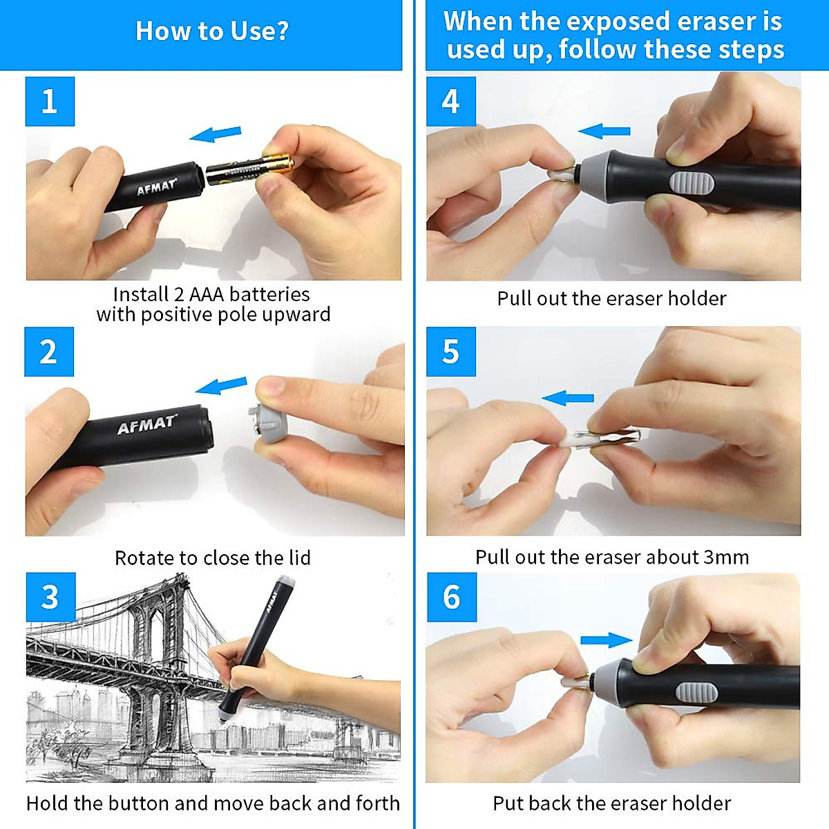 Electric Eraser, Couture Creations Creative Detailer Tool, AFMAT Electric Eraser Kit for Artists, 140 Refills, Battery Operated Pencil Eraser for Sketching Pencils/Drafting/Drawing/Graphite Pencils