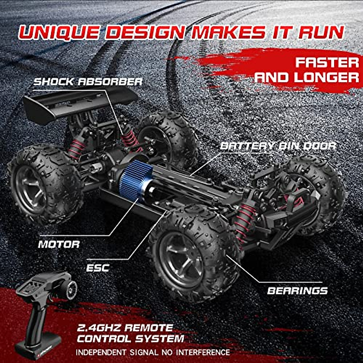 RÄDER DRÜCKE RC Cars-1:18 Scale 45+KM/H High Speed RC Car Hobby Grade Remote Control Car 4x4 Off Road Monster Car, All Terrain Waterproof Toys for Kids Adults with 2 Rechargeable Batteries