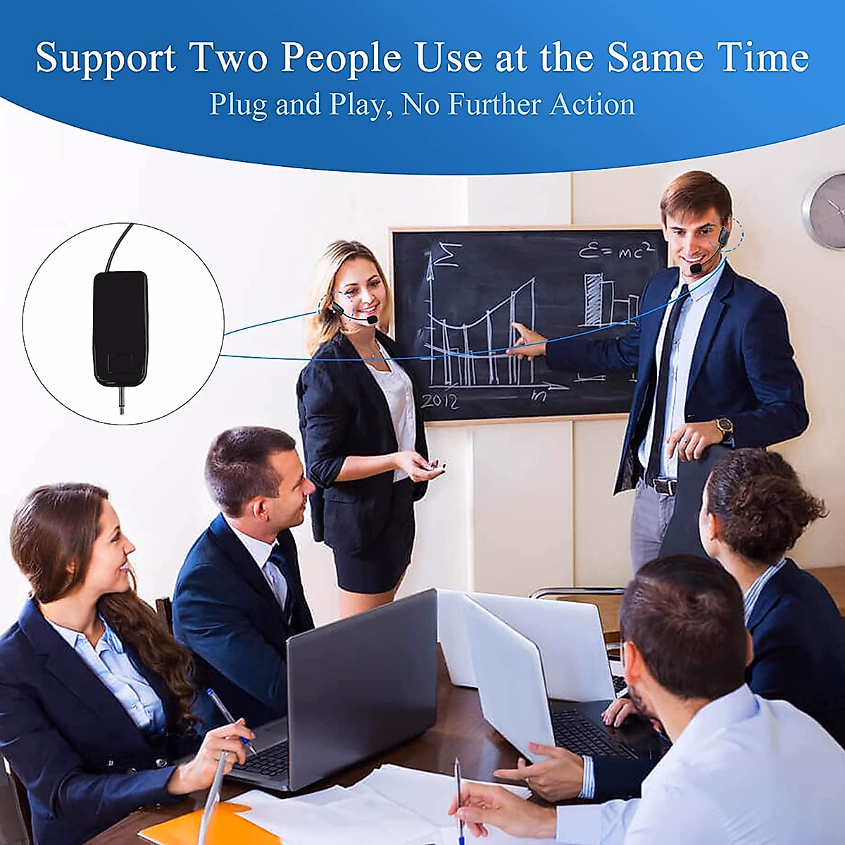 HUACAM 2.4G Wireless Microphone System for Two People, 165 ft Long Range, Stable Transmission, Portable Headset Microphone for Voice Amplifier, PA System, Teacher, Fitness Instructor, Outdoor