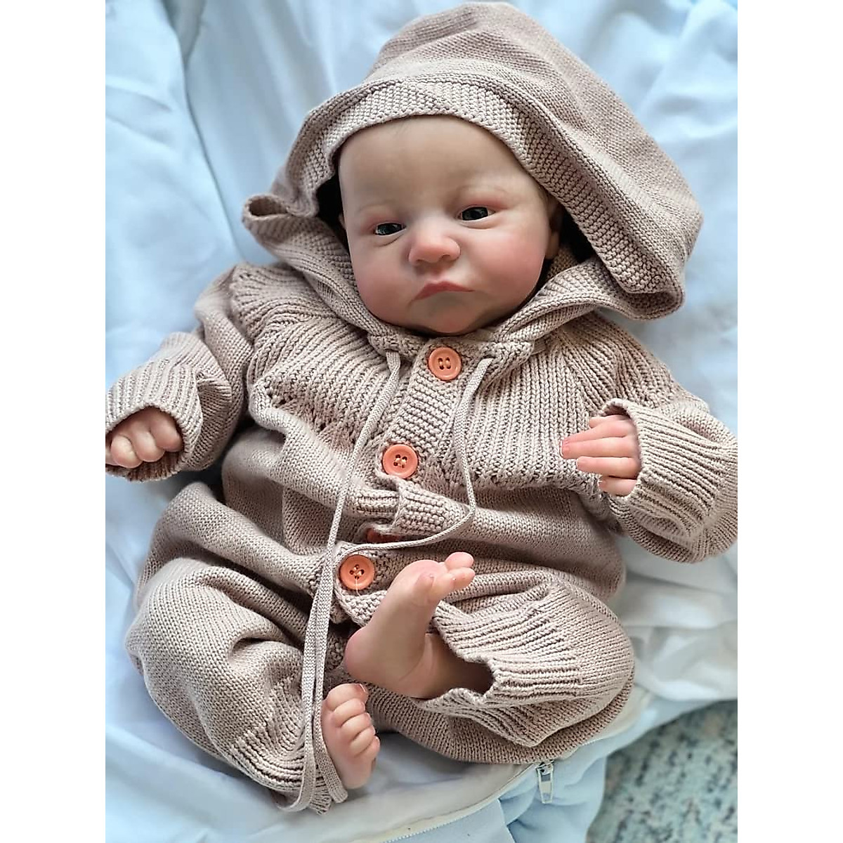 Anano 19 Inch Reborn Doll Open Eyes Levi Soft Slicone Baby Boy with Handcrafted Newborn Baby Girl Handmade Long Sweater Hair Band Real Life Newborn Preemie Nurturing Accessory Birthday Gift¡­