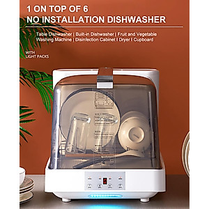 AooDen T09 Portable Dishwasher Countertop Dishwasher with 6L Built-in Water Tank, No Hookup Needed, 4 Washing Programs