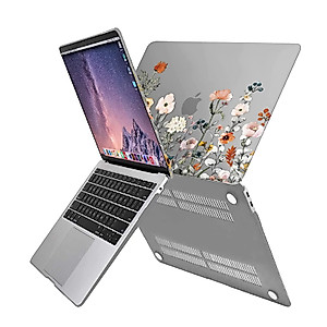 MOSISO Compatible with MacBook Air 13 inch Case 2022 2021 2020 2019 2018 Release A2337 M1 A2179 A1932 Retina Display, Plastic Garden Flowers Hard Shell&Keyboard Cover&Screen Protector, Grey