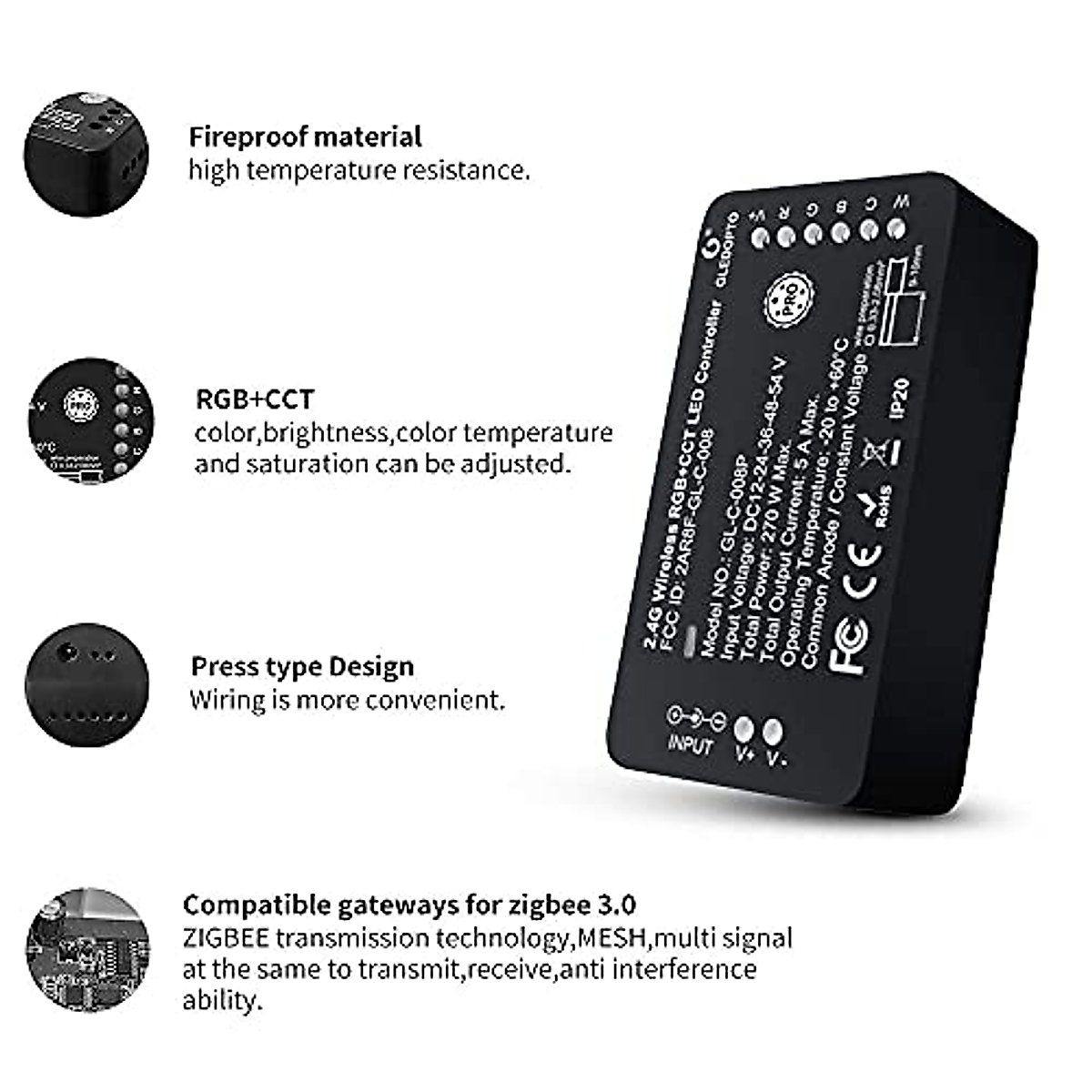 GLEDOPTO Zigbee3.0 RGBCCT LED Strip Controller Pro Alexa Voice/APP/Remote Control 16 Million Colors Changing Tape Light Controller Compatible with Amazon Echo Plus Tuya Smartthings