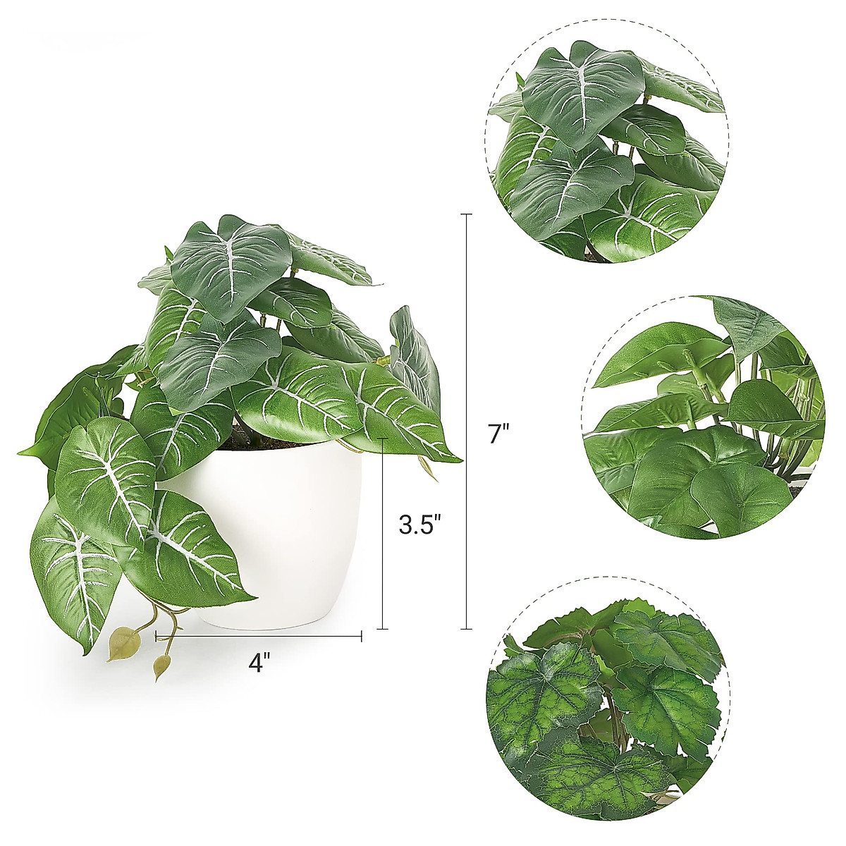 Dahey 3 Pack Fake Potted Plant Artificial Plants for Home Decor Indoor Broad Leaved Faux Plants Indoor Desk Plant with 4 Inch Frosted Plastic Planter for Office Bathroom Greenery Decoration