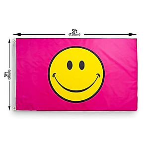 DANF 3x5 FT Pink Happy Face Flag Smile Flags Banner with Two Brass Grommets, Fade Resistant, Canvas Header Tapestry for Home Decor