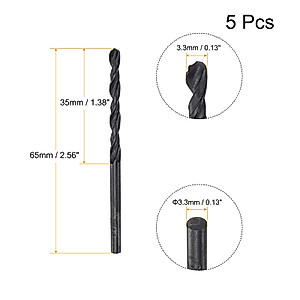 uxcell 6542 High Speed Steel Straight Shank Twist Jobber Drill Bit, Fully Ground Black Oxide Drill Bits 3.3mm Drill Diameter 65mm Total Length 5 Pcs
