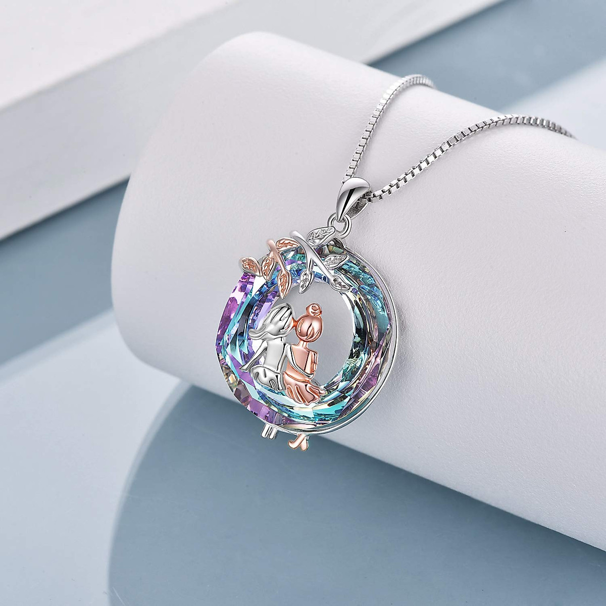 AOBOCO Sisters Gifts from Sister Sterling Silver Crystal Necklace Female Friendship Jewelry Birthday Mothers Day Gifts for My Sister Mom Women