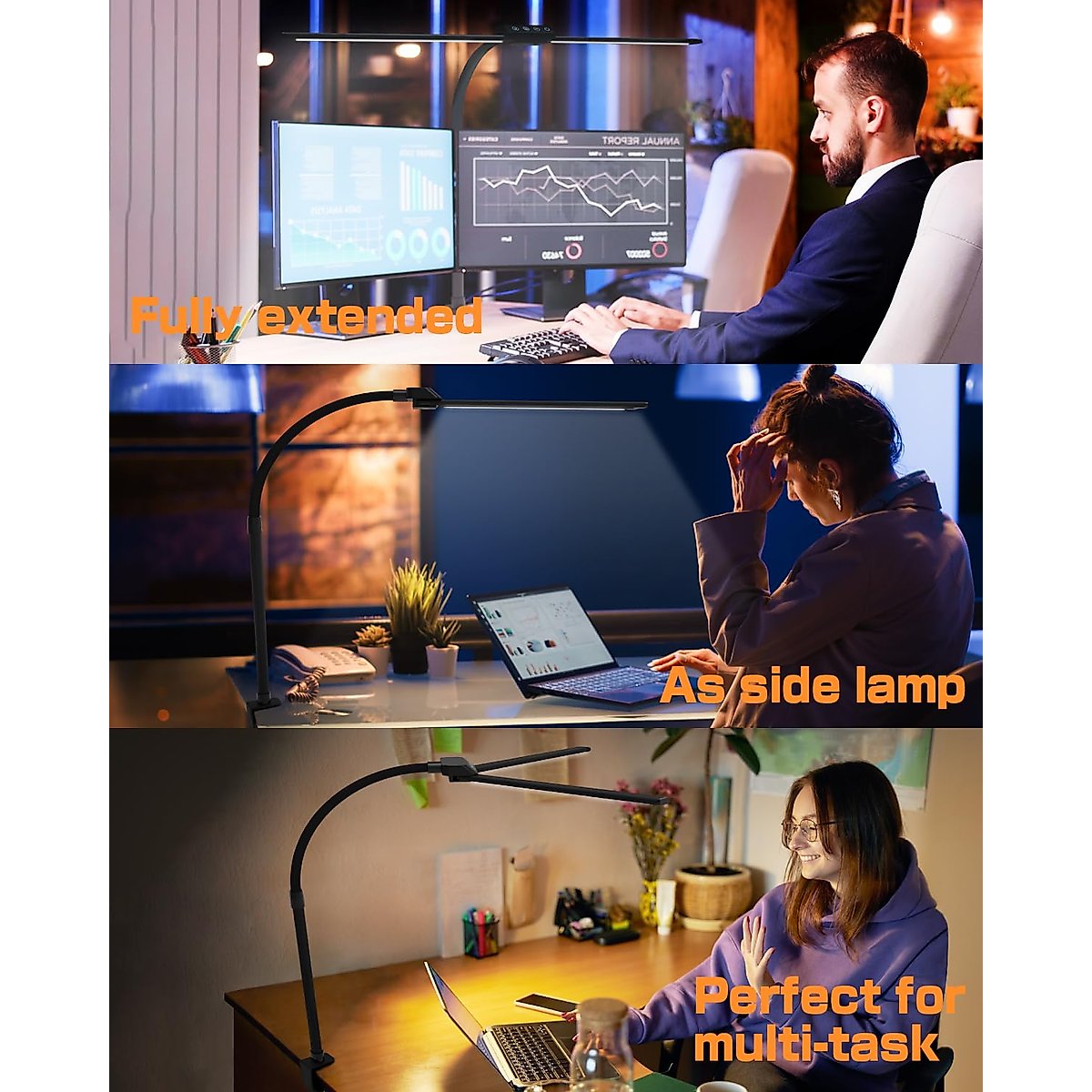 Mefine Desk Lamp w/ Clamp Home Office-Eye-Caring Office Computer Led Desk Light w/ Flexible Gooseneck, 22W Bright Architect Study Clip Lamp Desk Adjustable Task Lighting Stepless Dimming (wf-2032)