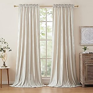 PRIMROSE Cream Curtains 96 inch for Living Room Velvet Blackout Rod Pocket Window Drapes Treatment Semi Room Darkening Ivory Decor Curtains for Bedroom Set of 2 Panels