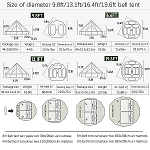 Outdoor Family Camping Safari Glamping Tent Waterproof Luxury 3/4/5/6M Yurt Bell Tent with Mesh Screen (Off White Oxford Tent, 4M Bell Tent)