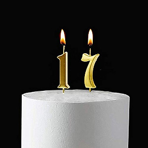 Bailym Gold 17th Birthday Candles, Number 17 Cake Topper for Birthday Decorations