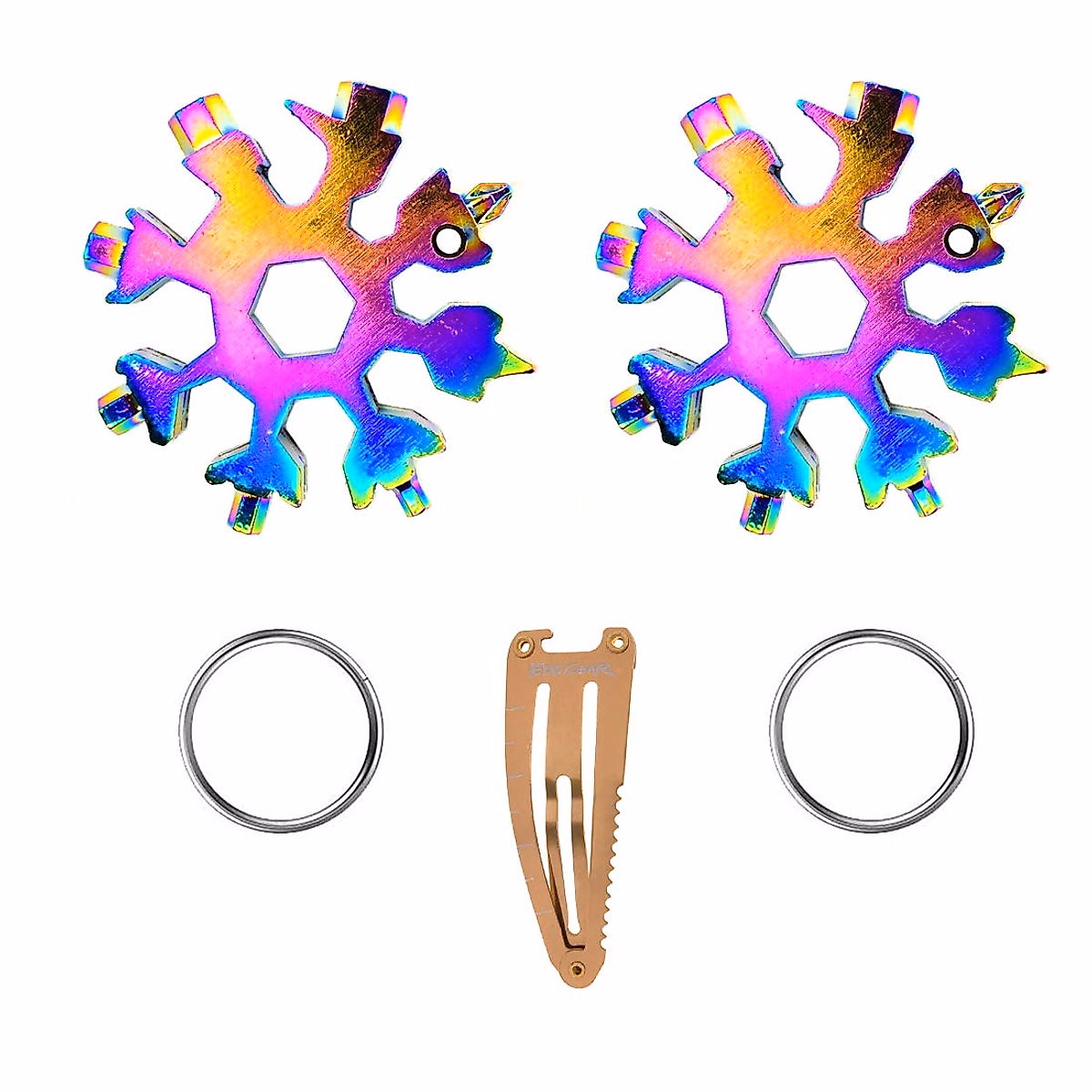 18 In 1 Incredible Multi-Tool , Stainless Steel Snowflakes Wrench Tool, Portable Keychain screwdriver -Bottle Opener, 2 Pack( Rainbow Color)