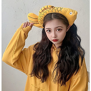 Fxaelian Cosplay Animal Cute Novelty Funny Golden Fish Headband Hairband Hair Hoop Halloween Costume Party Headpiece Headwear Hair Accessories