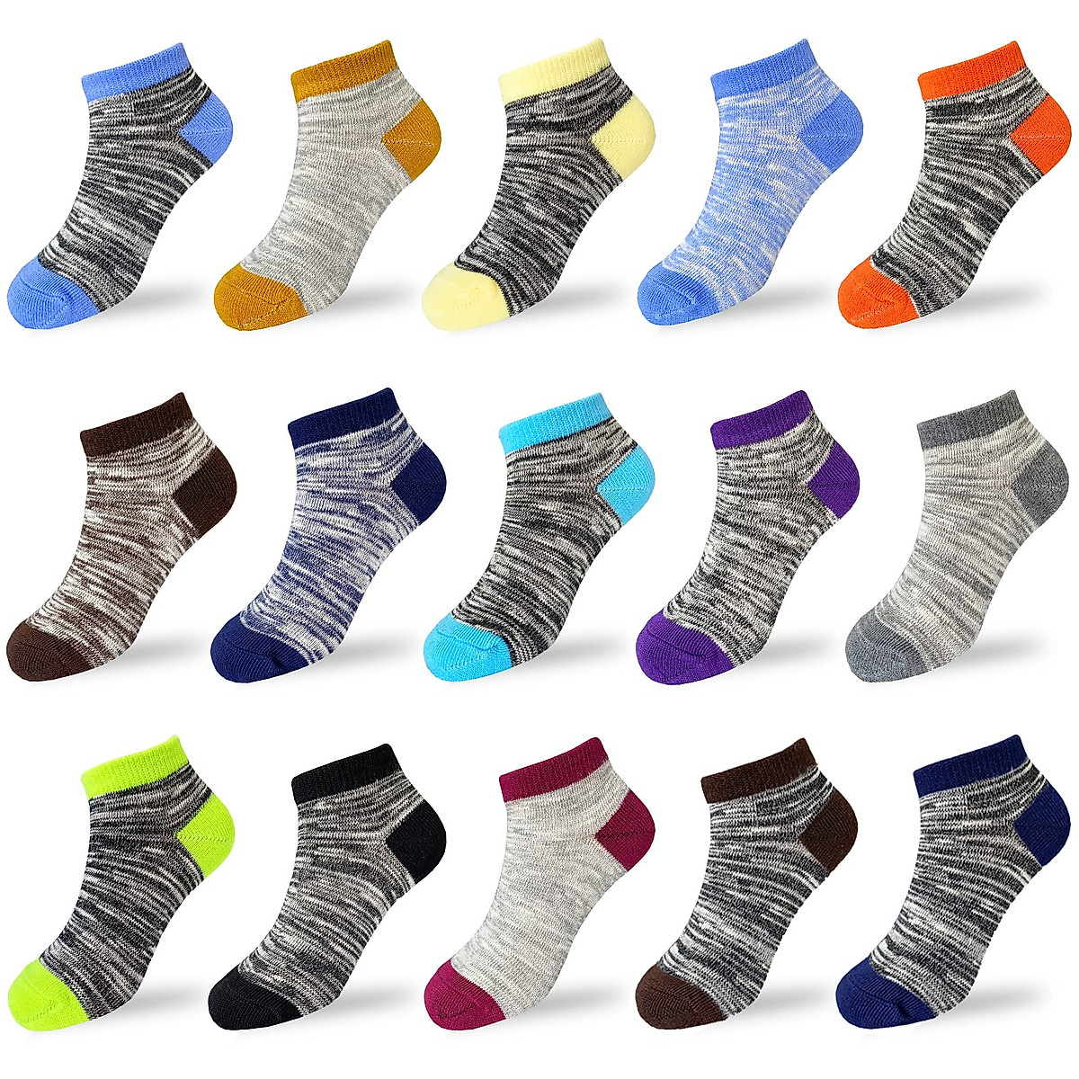 Tsmollyu boy socks 15 Pairs Kids' Low Cut Socks Half Cushion Sport Ankle Athletic Socks for Boys Girls Size Age 2-8 Years(6-8 Years)