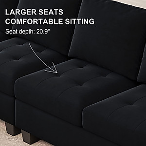 Belffin Velvet Reversible Sectional Sofa with Chaise Convertible L Shaped 4-seat Sectional Couch with Storage Ottoman Black