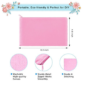 12 Pack Canvas Pencil Pouch, Multipurpose Blank Cotton DIY Craft Zipper Bag for Makeup Travel Stationary Storage with 12 Handmade Colorful Tassels