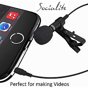 Socialite 3.5 mm Magic Microphone Clip On Lapel Lavalier Mic for Mac, PC, Compatible with iPhone Android Podcasting Recording Streaming incl Extra Long 6.5 Ft Extension Cable Just Plug and Play