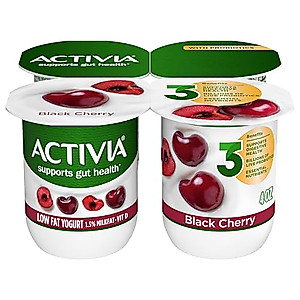ACTIVIA Probiotic Lowfat Yogurt, Non-GMO Project Verified, Black Cherry, 16 Oz, Pack of 4