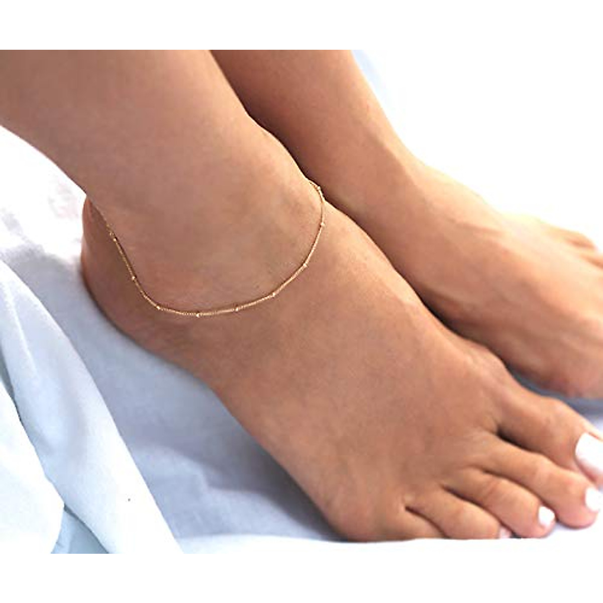 MEVECCO Anklet for Women Gold Satellite Chain 14K Gold Plated Dainty Boho Beach Summer Simple Foot Jewelry Ankle Bracelet for Girls